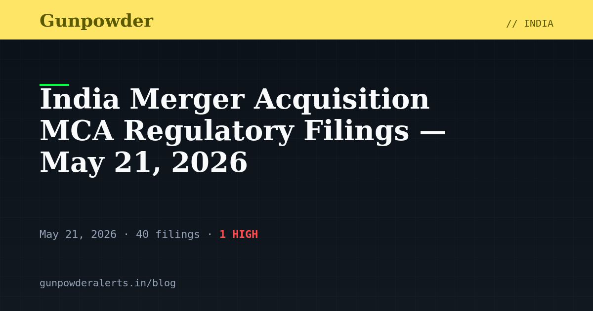 India Merger Acquisition MCA Regulatory Filings — May 21, 2026