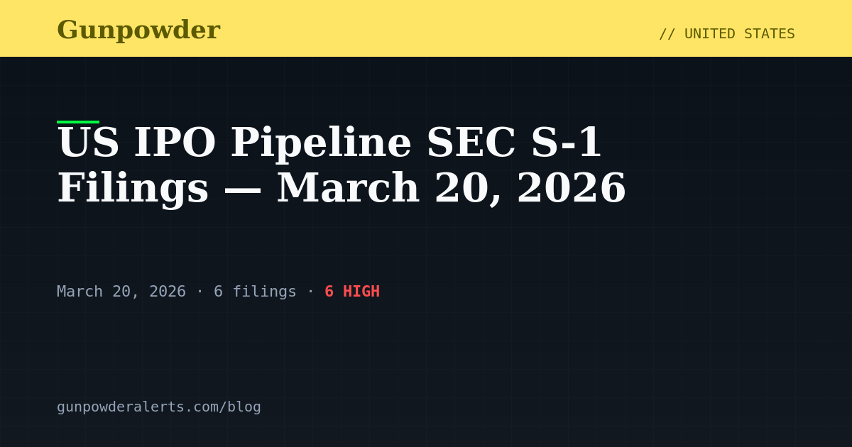 US IPO Pipeline SEC S-1 Filings — March 20, 2026